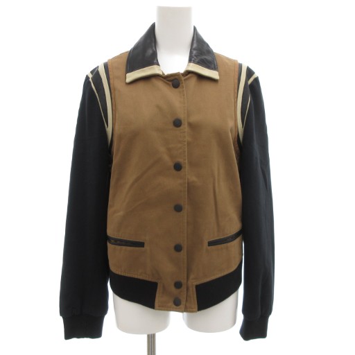 【中古】ディーゼル DIESEL スタジャン ブルゾン ジャケット レザー切替 牛革 M 黒 ブラック 茶 ブラウン /GV