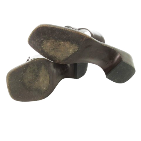 【中古】グッチ GUCCI ミュール サンダル レザー 革 スクエアトゥ ミドルヒール Gロゴ 6.5 23.5cm マルーン