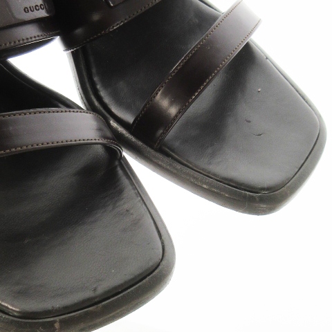 【中古】グッチ GUCCI ミュール サンダル レザー 革 スクエアトゥ ミドルヒール Gロゴ 6.5 23.5cm マルーン