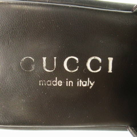 【中古】グッチ GUCCI ミュール サンダル レザー 革 スクエアトゥ ミドルヒール Gロゴ 6.5 23.5cm マルーン