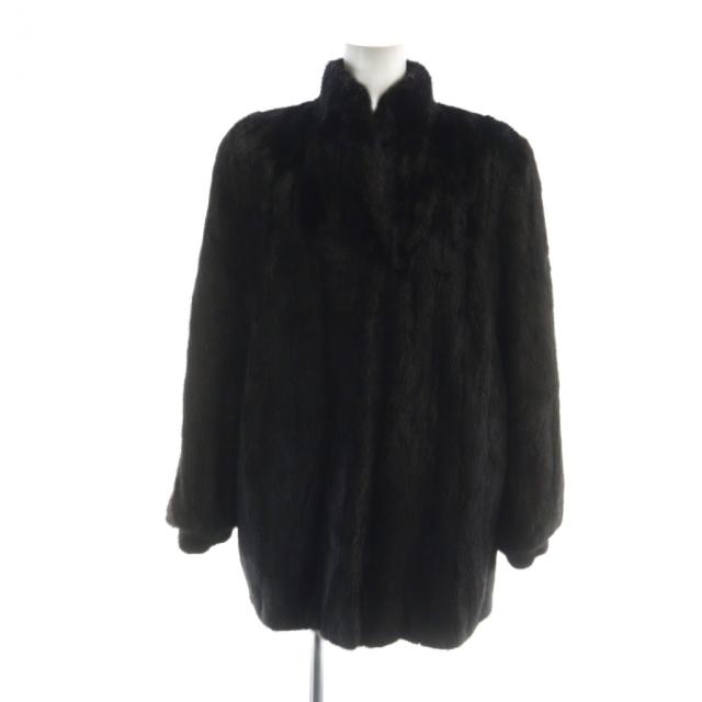 【中古】ノーブランド品 毛皮コート ミンクファー 総裏地 ミドル 長袖 13 LL 茶 ブラウン ■GY18 /MQ レディース
