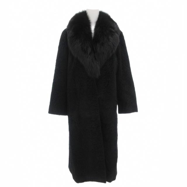 【中古】ランブルトン Rambulton ファーコート L ラムファー フォックスファー 毛皮 ロング丈 黒 ブラック /AE