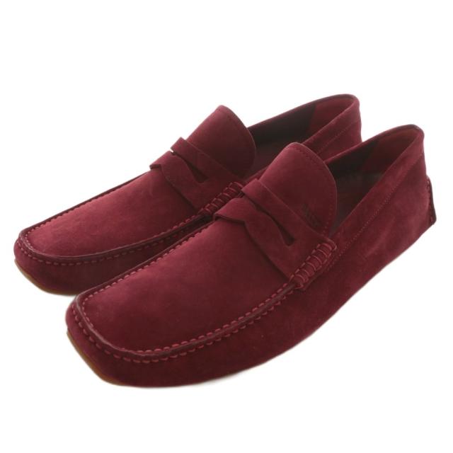 【中古】BALLY WALDOK ドライビングシューズ ローファー スリッポン スエード スクエアトゥ 7.5 25.5cm ワインレッド