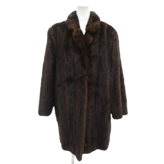 【中古】ノーブランド ファーコート 毛皮 ミンクファー ミドル ハーフ丈 茶 ブラウン /AE ■GY18 レディース