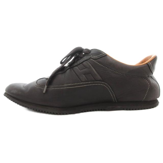 【中古】エルメス HERMES クイック レザーシューズ スニーカー ローカット ステッチ 41.5 黒 ブラック /GV ■GY13