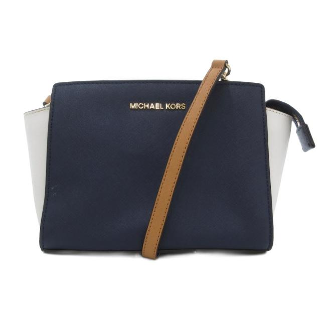 【中古】未使用品 マイケルコース MICHAEL KORS タグ付き ショルダーバッグ 斜めがけ ロゴ レザー 紺 ネイビー /AE