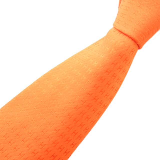 【中古】エルメス HERMES 美品 ネクタイ レギュラータイ H柄 Hモチーフ シルク オレンジ /AE ■GY18 ☆AA★ メンズ