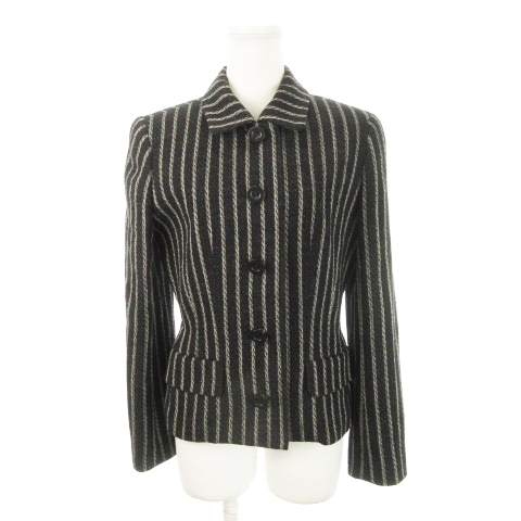 【中古】クリスチャンディオール ヴィンテージ ツイード ジャケット ステンカラー 総裏地 ノーベント ストライプ 9 黒