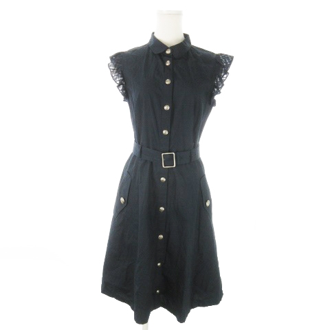 【中古】バーバリーブルーレーベル シャツワンピース ひざ丈 半袖 ベルト シアースリーブ チェック 38 M 紺