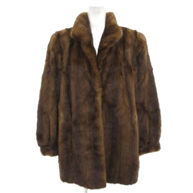 【中古】ノーブランド ファーコート 11 毛皮 ミンクファー ミドル ハーフ丈 茶 ブラウン /AE ■GY42 レディース