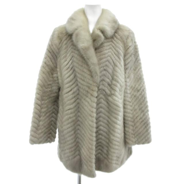 【中古】エンバ EMBA サファイアミンク ファー コート 毛皮 ミドル ハーフ丈 ヘリンボーン ベージュ レディース