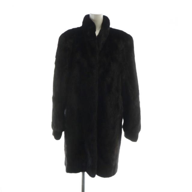 【中古】サガミンク SAGA MINK 銀サガ 毛皮コート ブラックミンクファー 総裏地 ミドル ロゴ 15 XXL 黒 ブラック