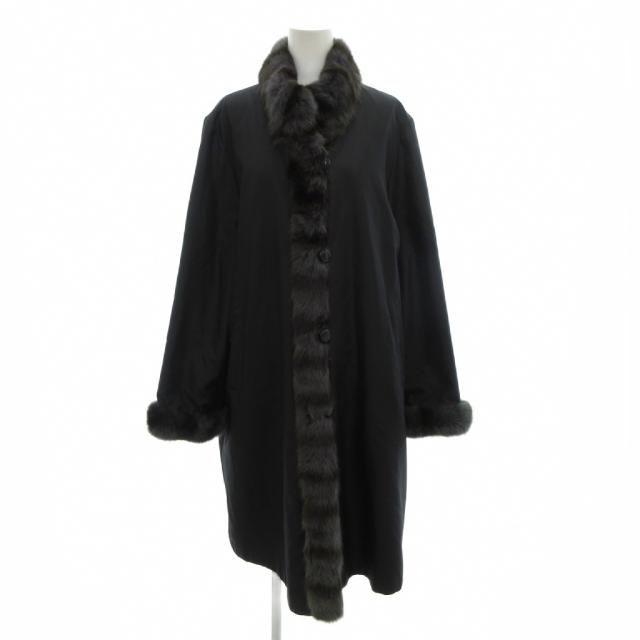 【中古】バルマン BALMAIN リバーシブル コート ロング シルク ラビットファー 切替 黒 ブラック ダークブラウン