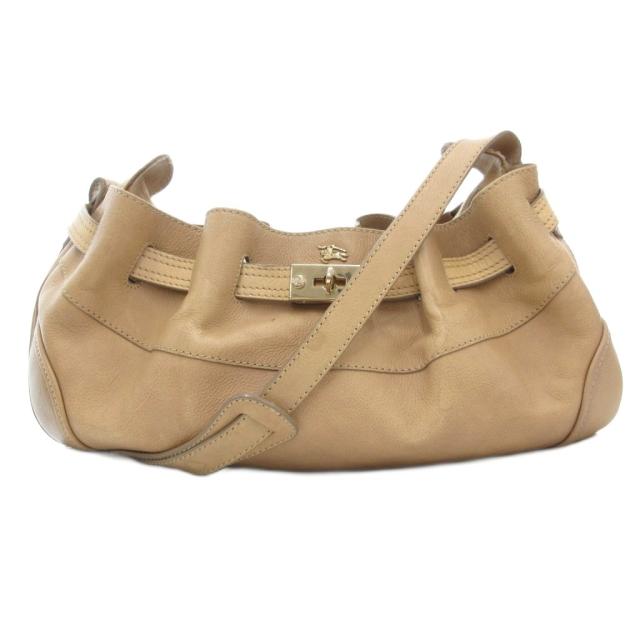【中古】バーバリー BURBERRY ショルダーバッグ ロゴ 裏地ノバチェック レザー 本革 ベージュ /AE ■GY18