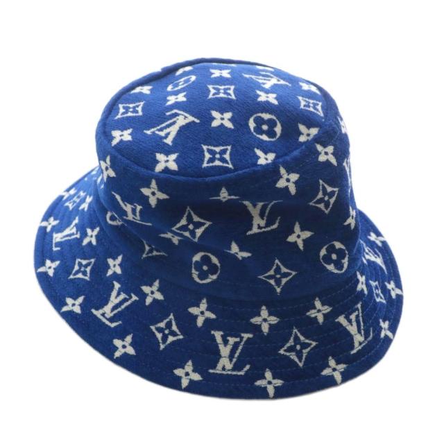 【中古】LOUIS VUITTON シャポー LV マッチ バケットハット 帽子 ベルベット モノグラム 総柄 青 白 M77760
