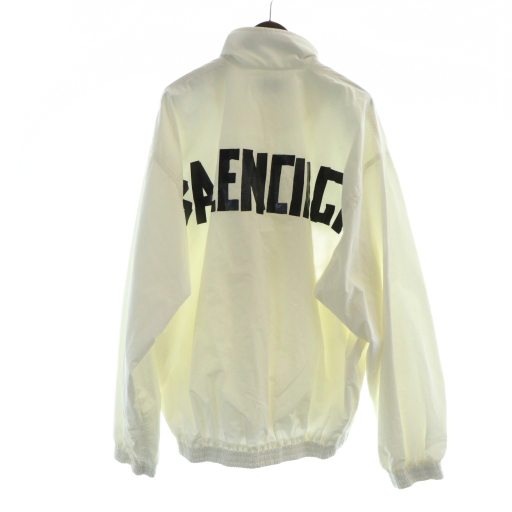 【中古】バレンシアガ BALENCIAGA テープバックロゴジップアップブルゾン ジャンパー 長袖 ロゴ S 白 794468 TPQ38