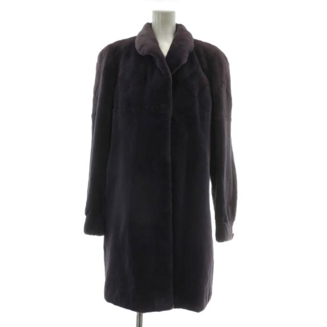 【中古】ノーブランド ファーコート アウター 毛皮 シェアードミンク 染毛 ミドル アーガイル柄 F 紫 パープル