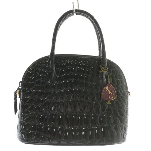 【中古】ノーブランド ハンドバッグ ショルダー 2WAY シャイニークロコ レザー JRA 黒 ブラック