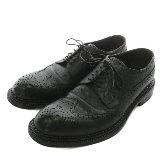 【中古】LOUIS VUITTON ビジネスシューズ ドレス 革靴 レザー ウィングチップ メダリオン ブローグ 7.5 26.5cm 黒