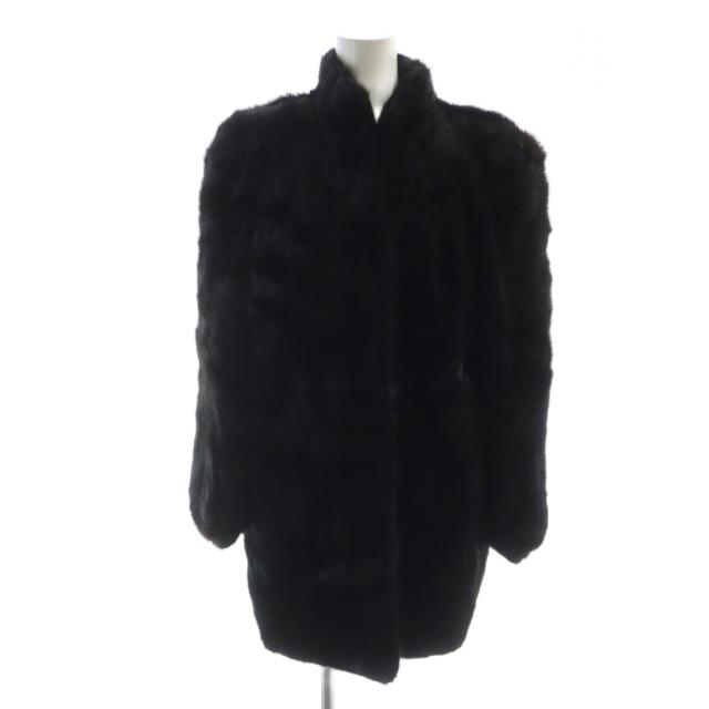 【中古】ノーブランド品 毛皮コート ブラックミンクファー 長袖 総裏地 ミドル 11 L 黒 ブラック ■GY18 /MQ