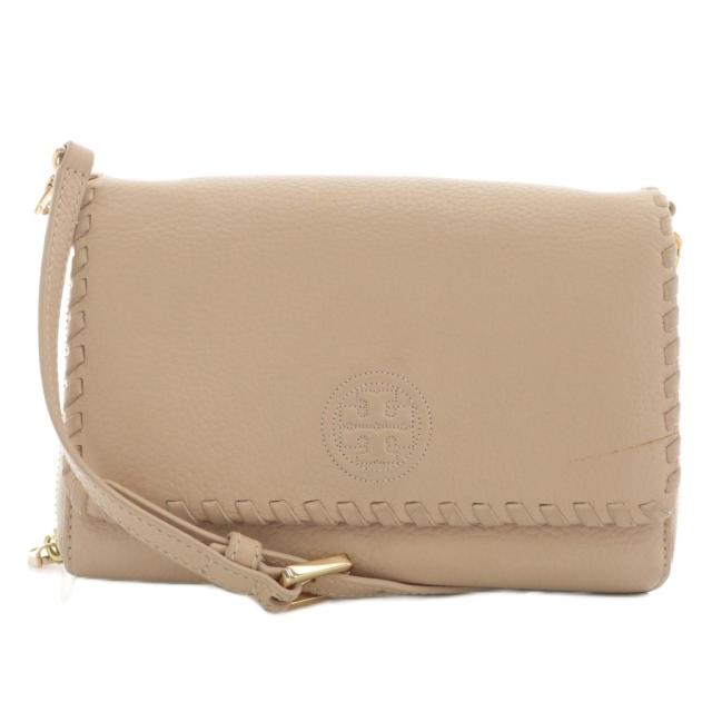 【中古】トリーバーチ TORY BURCH マリオン フラット ショルダーウォレット レザー ロゴ ステッチ ピンク
