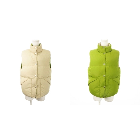 【中古】トリーバーチ TORY SPORT リバーシブル ダウンベスト スタンドカラー ダブルTロゴ スポーツ XS ベージュ 緑