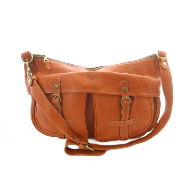 【中古】イルビゾンテ IL BISONTE ショルダーバッグ 斜めがけ レザー シボ革 型押しロゴ 茶 ブラウン ■GY18 /MQ