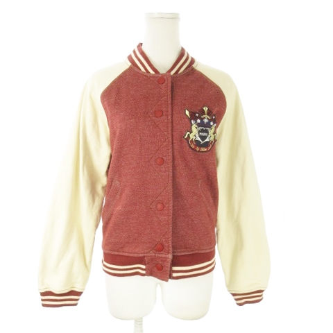 【中古】シーバイクロエ SEE BY CHLOE ジャケット スタジャン スウェット ロゴ ワッペン 切替 裏起毛 M 赤 レッド