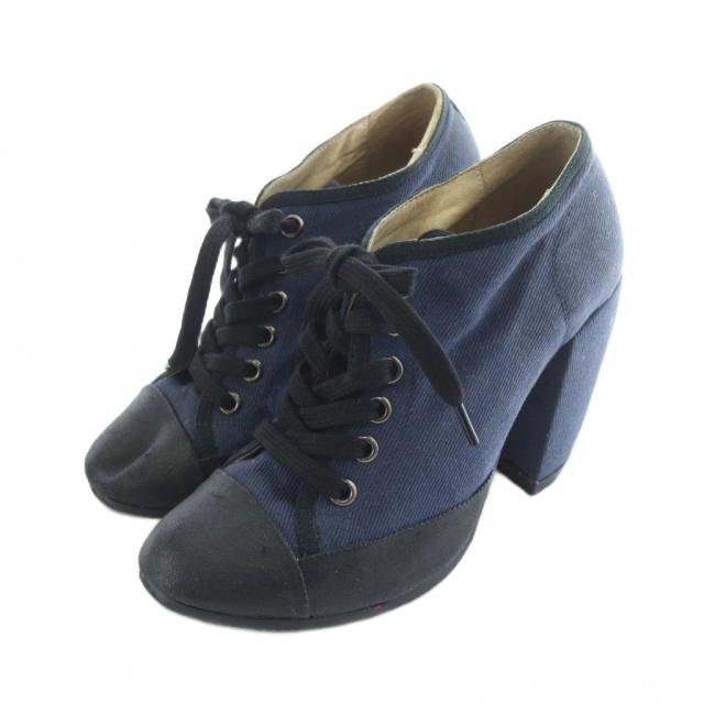 【中古】ドリスヴァンノッテン DRIES VAN NOTEN ブーツ ブーティ チャンキーヒール ロゴ キャンバス コーティング