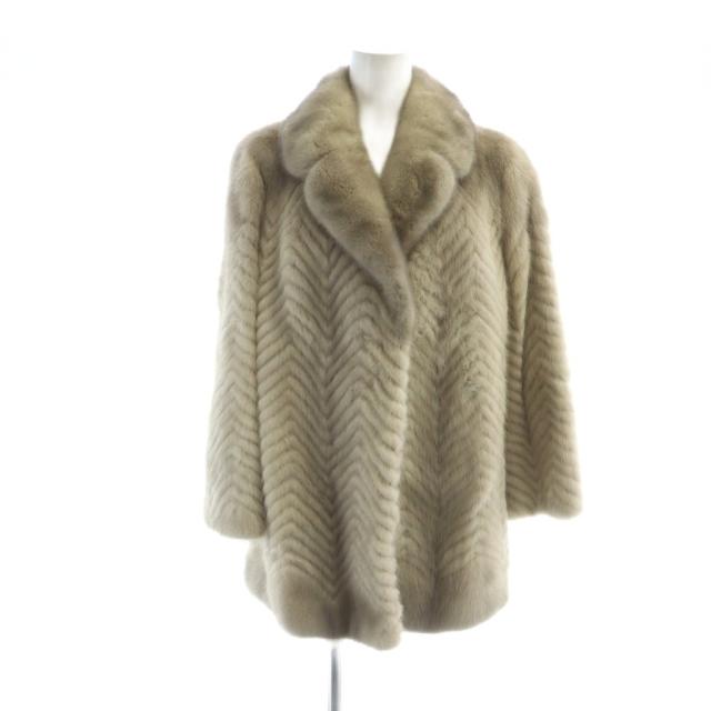 【中古】ノーブランド品 毛皮 コート サファイアミンク ファー シェブロン 総裏地 ミドル 9 M グレー レディース