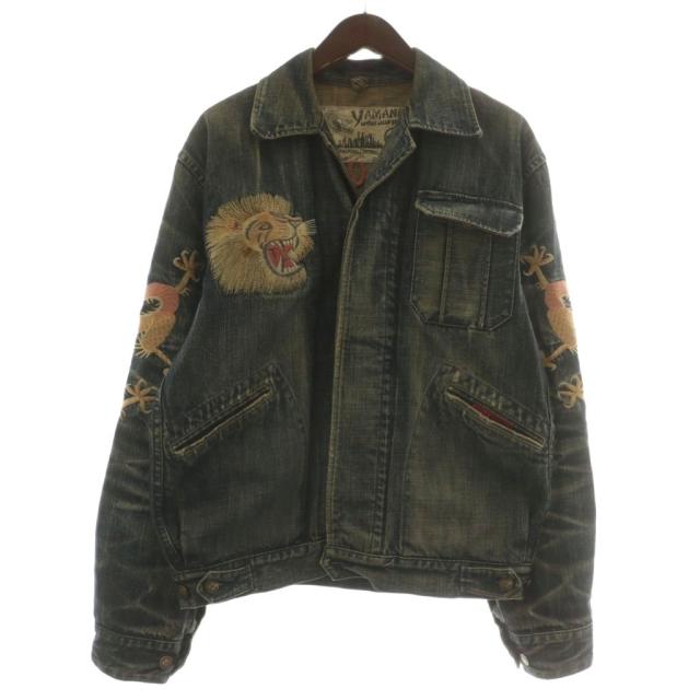 【中古】エヴィス EVISU ヤマネ YAMANE KYOTO デニムジャケット ジージャン Gジャン 龍 虎 ロゴ 刺繍 42 L インディゴ