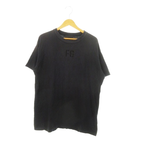 【中古】Fear of God Tシャツ カットソー ラウンドネック 半袖 ロゴ フロッキー加工 オーバーサイズ M 黒