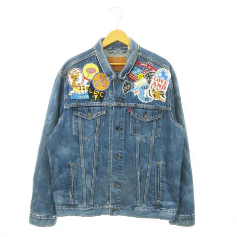 【中古】Levi's デニムジャケット Gジャン ジージャン トラッカージャケット ブランクタブ ワッペン 犬 タコ XL 青