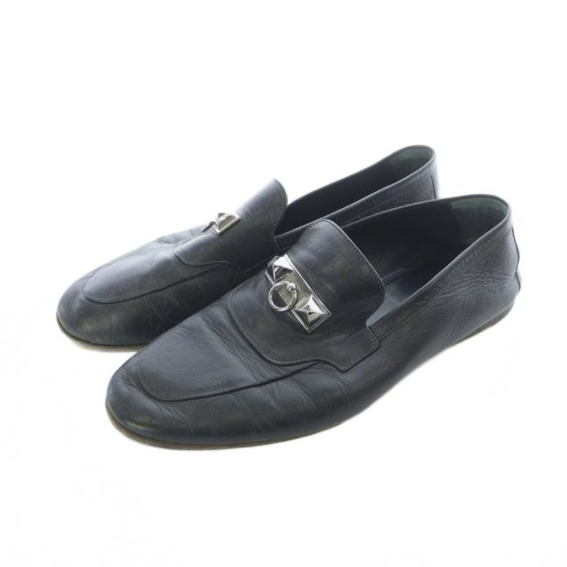 【中古】エルメス HERMES コリエドシアン ビジネスシューズ 靴 ロゴ レザー 42 26.5-27cm 黒 ブラック ■GY18 /MQ