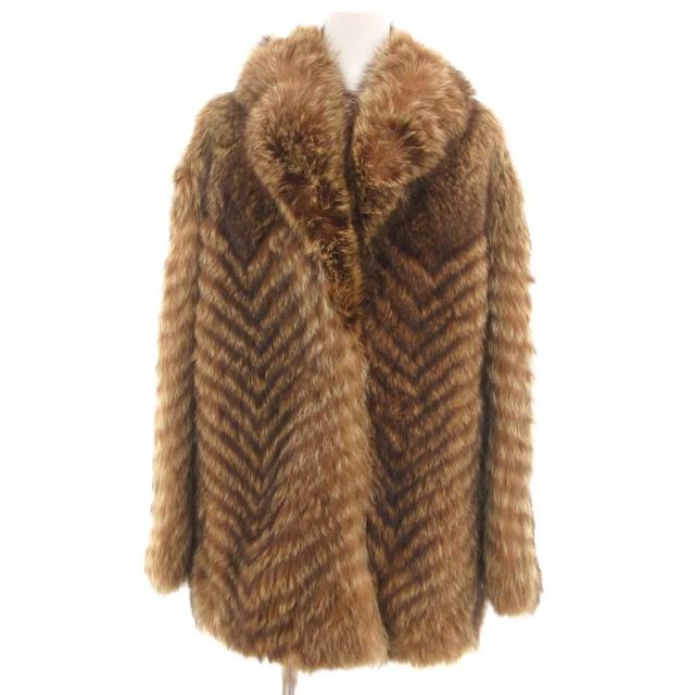 【中古】ノーブランド ファーコート フォックス 毛皮 ミドル丈 ショールカラー 11 茶 ブラウン ■GY18 レディース