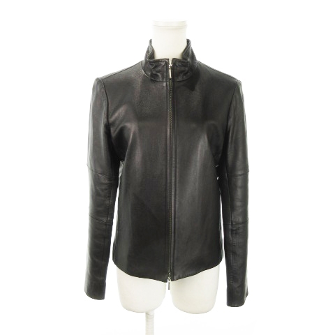 【中古】バーバリー ロンドン シングルライダースジャケット レザー 羊革 本革 ジップアップ 切替 38 M 黒