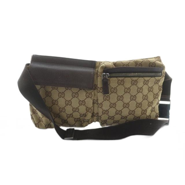 【中古】グッチ GUCCI 28566 ボディバッグ ショルダーバッグ 斜めがけ ロゴ GGキャンバス レザー 茶 ブラウン