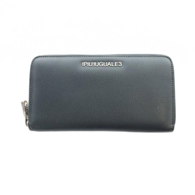 【中古】ウノピュウノウグァーレトレ 1PIU1UGUALE3 長財布 ウォレット ロゴ レザー ラウンドファスナー 黒 ブラック