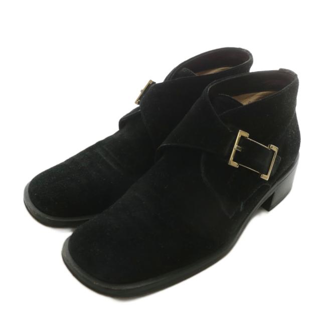 【中古】グッチ GUCCI チャッカブーツ スエード ショート ラウンドトゥ モンクストラップ 37 24cm 黒 ブラック