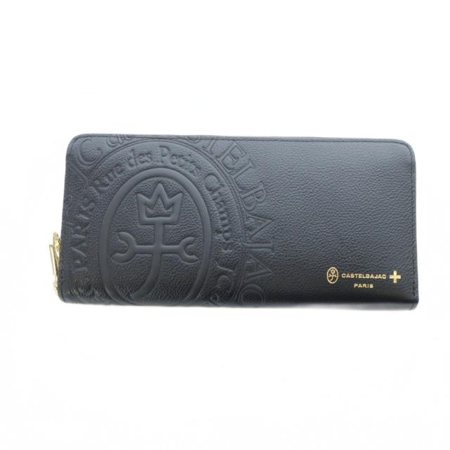 【中古】カステルバジャック CASTELBAJAC 長財布 ウォレット レザー ロゴ 箱付き 黒 ブラック 046602 ■GY18 /MQ