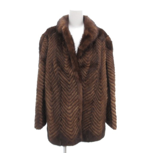 【中古】ノーブランド ファーコート 13 毛皮 ミンクファー ミドル ハーフ丈 ダークブラウン /AE ■GY18 レディース