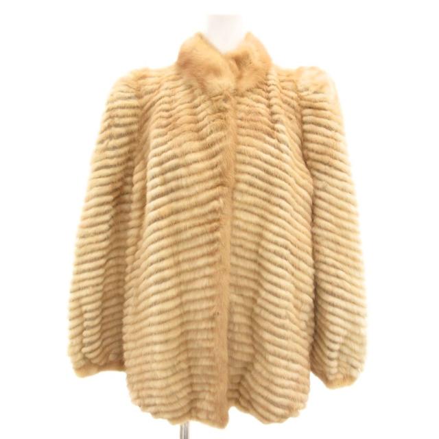 【中古】ノーブランド ファーコート ミンク 毛皮 ショート丈 スタンドカラー 13 ベージュ