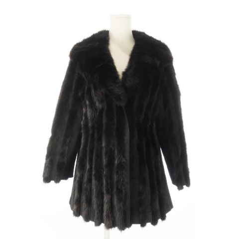 【中古】デラックス ファー Deluxe Fur by Onward ファーコート ミンク 毛皮 スエード ストライプ 9 黒 ブラック