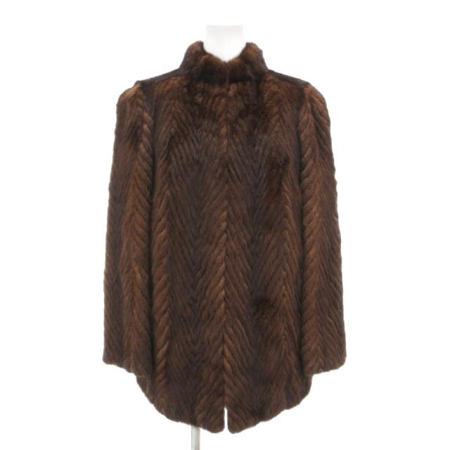 【中古】ノーブランド ファーコート 13 毛皮 ミンクファー ミドル ハーフ丈 ダークブラウン /AE ■GY18 レディース
