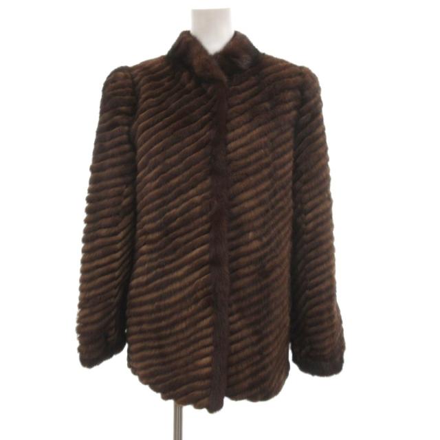 【中古】BLUE ELE ファーコート ミンク 毛皮 ミドル丈 ストライプ 11 茶 ブラウン /JS ■GY18 レディース