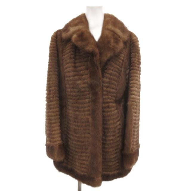 【中古】グレース GRACE ファーコート ミンク 毛皮 ミドル丈 ストライプ 11 茶 ブラウン /JS ■GY18 レディース