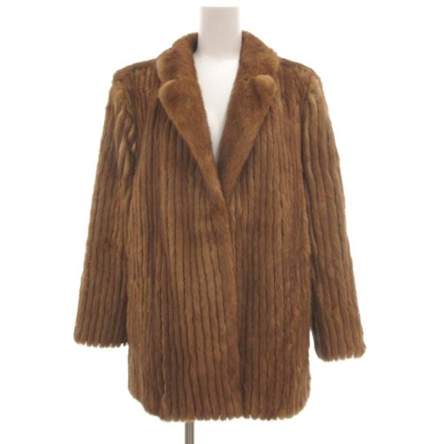 【中古】GIFU MOUHI ファーコート ミンク 毛皮 ミドル丈 ストライプ 11 茶 ブラウン /JS ■GY18