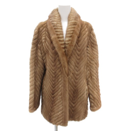 【中古】ノーブランド ファーコート 11 毛皮 ミンクファー シェブロンカット ミドル ハーフ丈 茶 ブラウン /AE