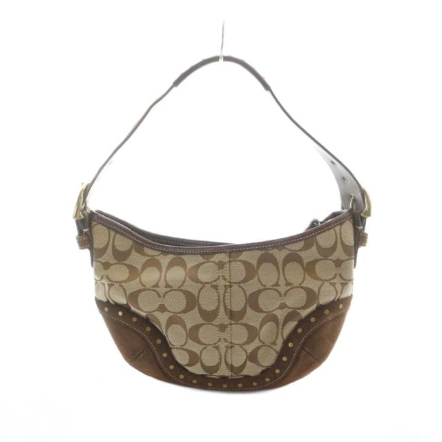 【中古】コーチ COACH 7057 ハンドバッグ セミ シグネチャー キャンバス スエードレザー ロゴ 茶 ブラウン ■GY18