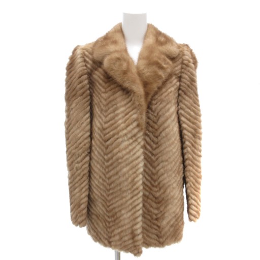 【中古】ノーブランド ファーコート 11 毛皮 ミンクファー シェブロンカット ミドル ハーフ丈 茶 ブラウン /AE